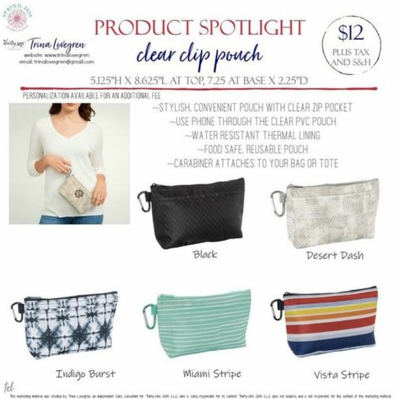 thirty-one | Bags | Thirtyone Clear Clip Pouch Beachy Keen | Poshmark